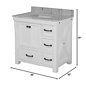 Tuscany 36-inch Bathroom Vanity (Carrara/White): Includes White Cabinet with Authentic Italian Carrara Marble Countertop and White Ceramic Sink