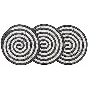 Cotton Pot Holders Hot Pads for Kitchen Heat Resistant, Thread Weave Trivet Multipurpose Pot Holder by Diameter 7 Inches, Color Matching Potholders Set of 3 (Dark Grey)