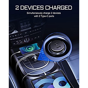 USB C Car Charger, Aergiatech 40W PD 3.0 Fast Car Charger Adapter Dual Port, Metal Type C Car Charger Compatible with iPhone 13/13 Pro/12/12 Pro/11/X/SE, Galaxy S21/S20/Note20, iPad, Pixel 4, Black