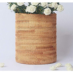 VECANCE Upscale Handwoven Woven Rattan Round Waste Basket Paper Wastebaskets Storage Basket Rubbish Bin for Your Home Office (20x20CM)