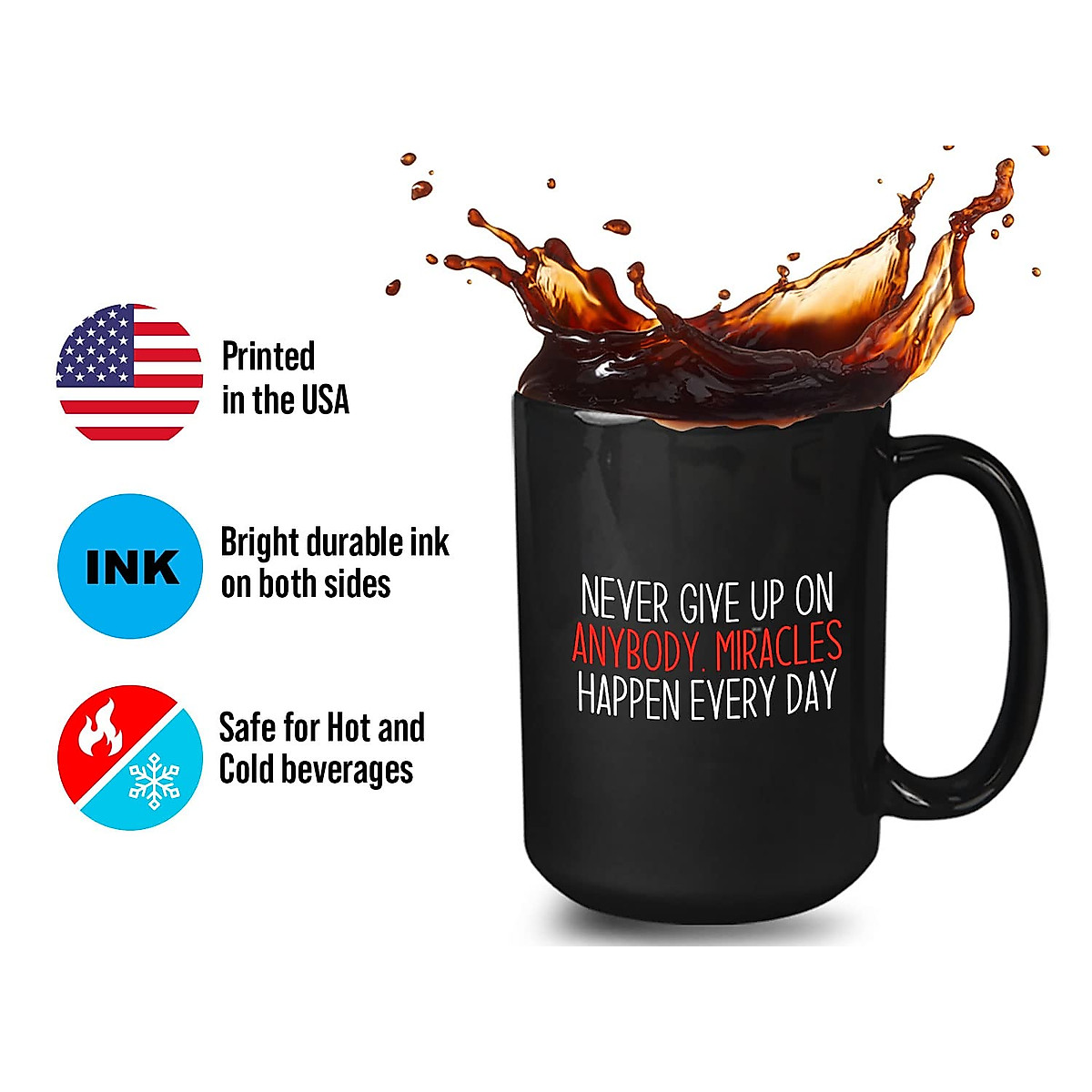 Bubble Hugs Nurse Coffee Mug 15oz Black - Never give up - Labor Clinical Certified Nursing Assistant Surgical Emergency Oncology Practitioner