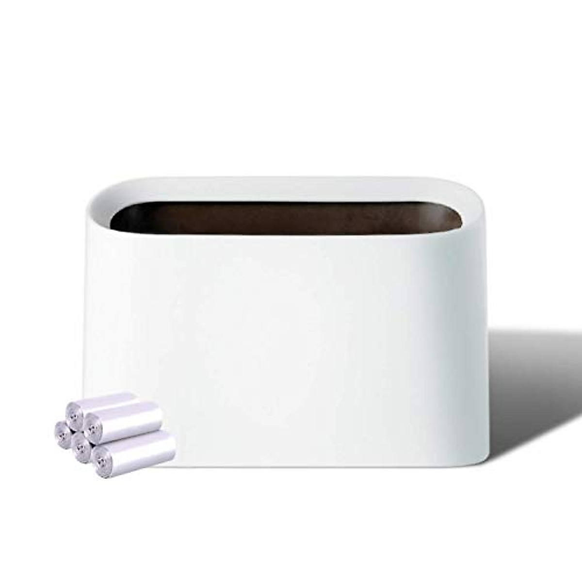 Original Mini Trash Can, Small Waste Garbage Basket Bin for Desk Office Kitchen, Makeup Holder for Bedroom Bathroom, 100 Plastic Bags (White-Value)