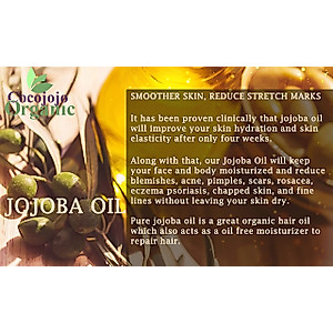 cocojojo Jojoba Oil Organic, Jojoba Oil for Hair Growth, Jojoba Oil for Skin, Jojoba Oil for Face, 100% Pure Natural, Cold Pressed, Deep Moisturizing Anti-Aging, Essential Oils - 32 Fl Oz