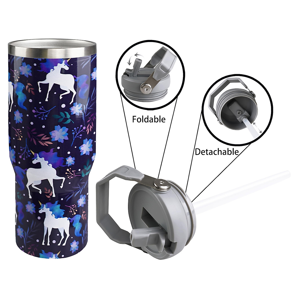 HOWSEESNOW 30oz Horse Tumbler With Handle and Straw - Insulated Leak Proof Travel Coffee Mug, Reusable Stainless Steel for Horse Lovers, Gifts for Girls, Dark Purple