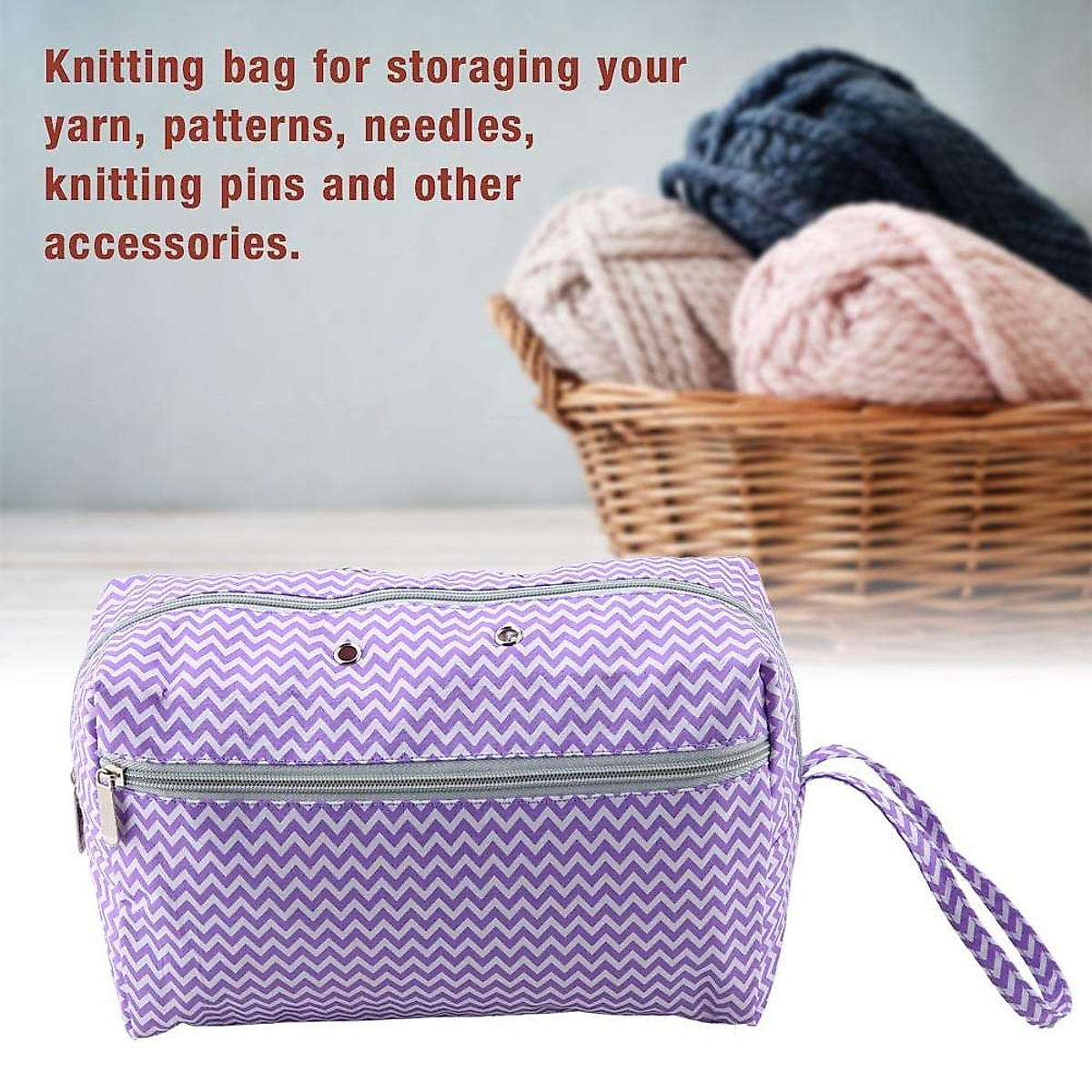 Yarn Storage Bag Portable Knitting Bag Durable Sewing Weaving Accessories Organizer Crochet Yarn Tote(L)