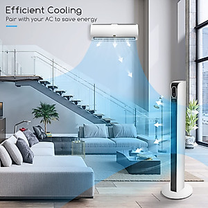 Aigostar Tower Fan, 42inch Oscillating Cooling Fan with Remote, Quiet Bladeless Floor Fan, 3 Speeds, 3 Modes, 10H Timer, LED Display with Touch Control, White Standing Fan for Bedroom Home Office