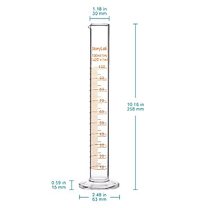StonyLab 3-Pack Borosilicate Glass 100ml Heavy Wall Graduated Cylinder Measuring Cylinder, 100ml