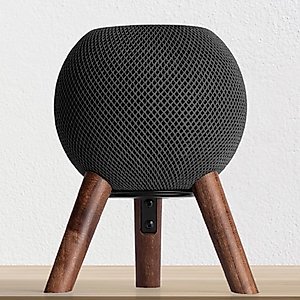 GGMM Real Wood Stand for HomePod Mini-Mid-Century Modern Style Wooden Dock with Sleek Metal Frame, Made of Black Walnut