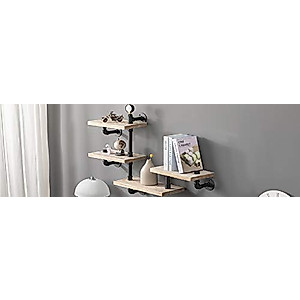 WAKI HOME Industrial Floating Pipe Wall Mounted Shelves Rustic Modern Wood Shelving Bookcase 4 Layer Ladder Steampunk Hanging Bookshelf for Home Bathroom Office Decor (4-Tier Ladder Shelves)