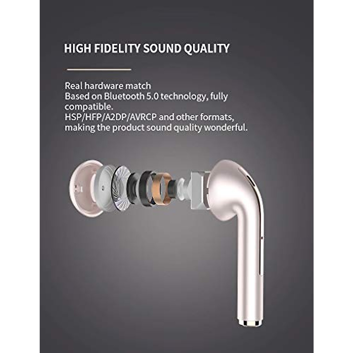 Wireless Earphone & Headphones Bluetooth 5.0 - Noise Cancelling and Waterproof True Sound (Rose Gold)