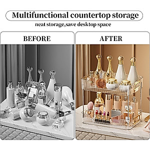 KSDSOAM 2 Tiers Bathroom Countertop Organizer, Cosmetics Skincare Organizer Holder for Perfume, Bathroom Organizers and Storage for Dresser Vanity Tray Sink (Clear)