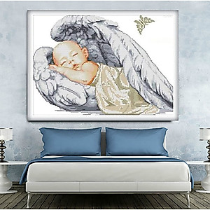 QAZWSX Diamond Painting by Number Kits Angel Baby (30x40cm/12x16in) Full Drill DIY 5D Diamond Art Pictures Crystal Cross Stitch Canvas Embroidery Gift for Home Living Room Bedroom Wall Decor
