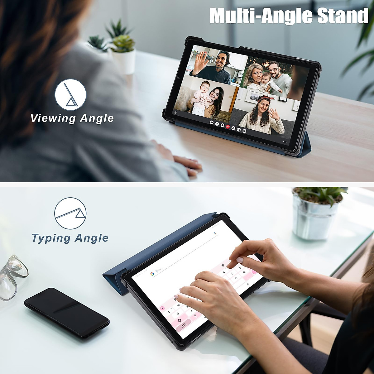 DMLuna Slim Tri-Fold Stand Hard Back Shell Premium PU Leather Cover for TCL Tab 8 SE, 8 Plus & 8 2024, Navy Blue