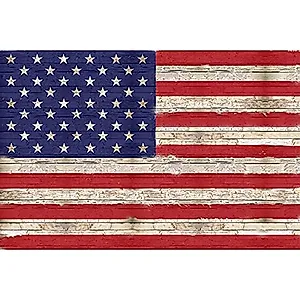 30" X 44" Panel American Flag Patriotic USA United States Stars & Stripes Rustic Barn Wood-Look Americana Cotton Fabric Panel (D305.38)