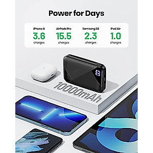 EAFU Portable Charger, Compact 10000mAh USB C Power Bank, Triple 3A High-Speed External Battery Pack with Flashlight for iPhone 14 13 12 11 X Pro 8 Plus Samsung S20 S10 Note20 Google LG iPad Tablet