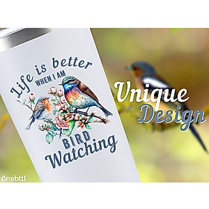 Onebttl Bird Watching Gifts, Bird Watching Tumbler for Bird Lovers & Bird Watchers, 20oz Stainless Steel Insulated Tumbler with Lid & Straw, Gift Card & Box Included, Best Gift for Birthday - White