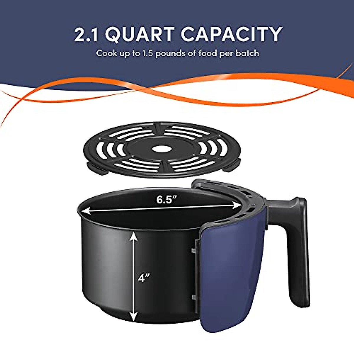 Elite Gourmet EAF-0201BG# Personal 2.1 Qt. Compact Space Saving Electric Hot Air Fryer Oil-Less Healthy Cooker, Timer & Temperature Controls, PFOA/PTFE Free, 1000W, Quart, Blue Gray