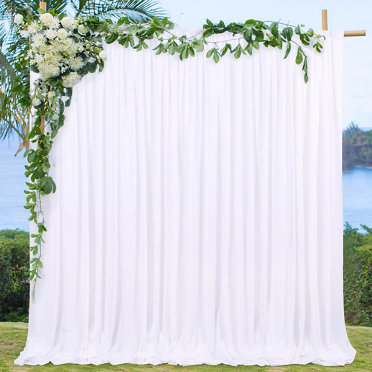 10ft x 10ft White Backdrop Curtains for Parties Thick White Backdrop Drape for Wedding Baby Shower 2 Panels 5ft x 10ft