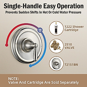 Replacement for Moen T2151BN Brantford Posi-Temp Valve Trim Kit, Pressure Balancing Tub and Shower Lever Handle，Brushed Nickel