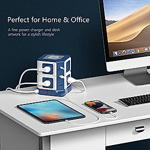 PD 20W USB C Power Strip with Wireless Charger BESTEK 8-Outlet Surge Protector and 30W 3-Port USB Charging Dock Station,4000 Joules,ETL Listed,Dorm Room Accessories (8AC+3USB+Wireless Charger-Blue)