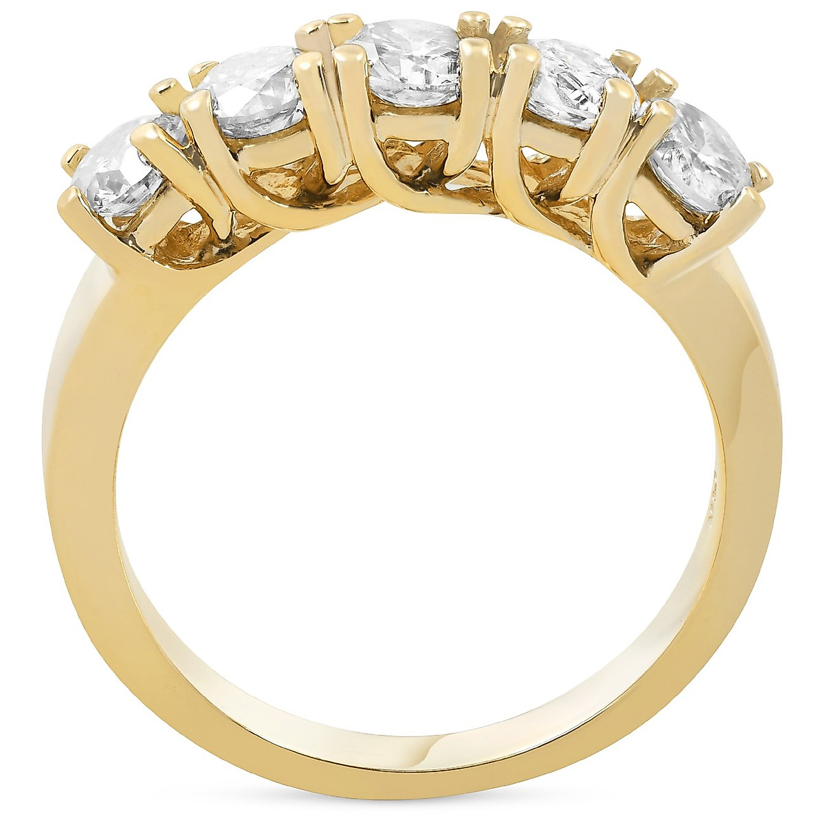 P3 POMPEII3 14k Yellow Gold 1 1/2 Ct T.W. Round-Cut Natural Diamond Wedding Ring Five Stone Anniversary Women's Stackable Band