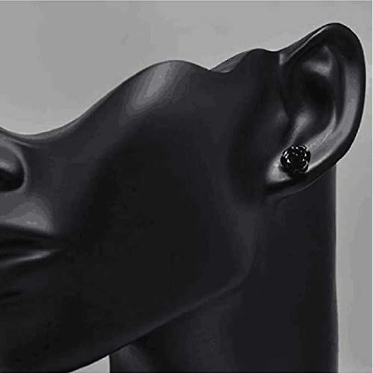 XChuyinie Tiny Floral Earrings 3D Carved Rose Flower Stud Earrings For Women Resin Silver Plated Brass 10mm(Multiple Colors Available)(Black)