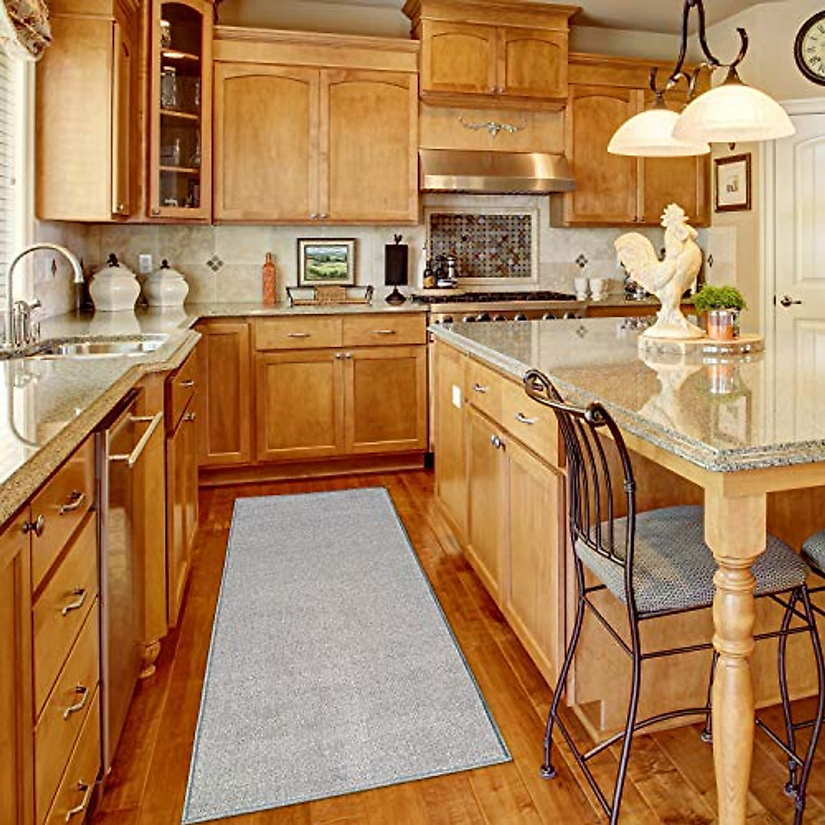 Rubber Backed Runner Rug, 22 x 60 inch, Solid Grey, Non Slip, Kitchen Rugs and Mats