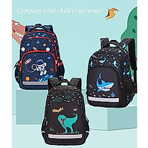 3 Pieces Shark Sea Animal Primary Middle School Boys Large Backpack Water Resistant Bookbag Set with Lunch Kits