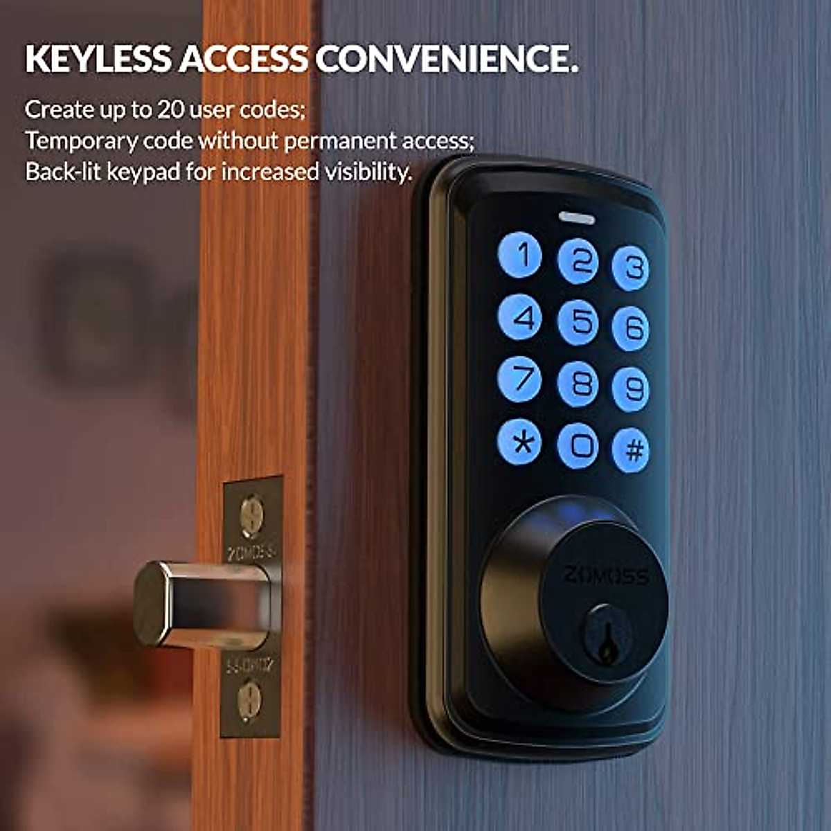 Keyless Entry Door Lock, Zomoss Electronic Keypad Deadbolt Lock, Auto Lock, 20 User Codes, Digital Deadbolt for Front Door, Easy to Install, 1 Press Locking, Oil Rubbed Bronze