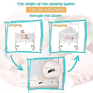 COLOR TREE Baby Bassinet Bedside Sleeper Bedside Crib with 6 Wheels, Mosquito Net, Comfy Mattress for Newborn Baby/Infant, Portable