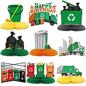 9 Pcs Garbage Truck Birthday Party Supplies Garbage Honeycomb Table Centerpiece Garbage Truck Table Toppers Centerpieces Trash Truck Birthday Party Supplies for Birthday Baby Shower Party Decorations