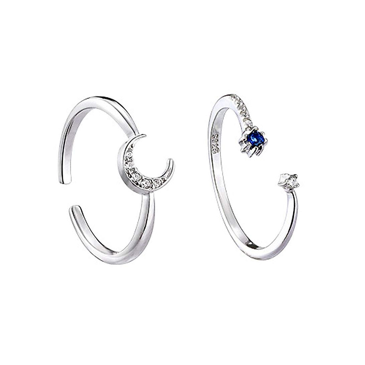 Celway Matching Friendship Rings for 2 Best Friends Sun and Moon Star Ring Bff for Womens Sterling Silver Band