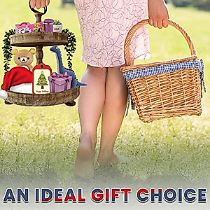 DECORIO Farmhouse Distressed Two Tier Brown Decorative Tray - Wood Tiered Tray Stand - Two Tier Tray Easter Tiered Tray Decor - Two Tiered Tray - 2 Tier Wooden Tray 2 Tier Serving Tray 17"x13"