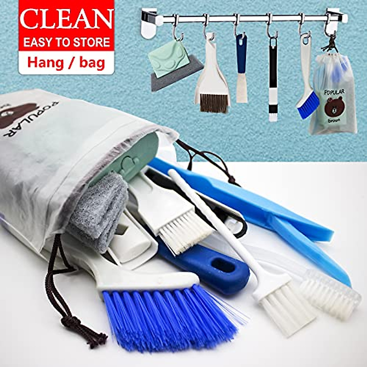 Blue Top Household Cleaning Brushes 10-Piece Set Window Crevice Cleaning Tool for Narrow Gap,Magic Window Sill Cleaning Tool for Slide Door,Tile Lines,Shutter,Air Conditioner,Keyboard,Vents