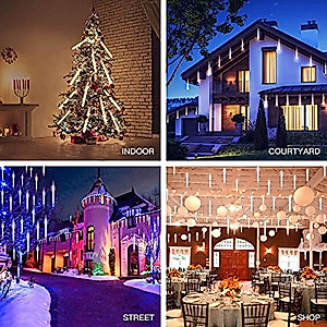 Keyouhe Meteor Shower Lights LED String Lights, 11.8 inch 8 Tubes Waterproof Double-Sided SMD Lamp Beads Curtain Lights Garden Square Hanging Decorative Lamps for Bar Halloween Christmas (White)