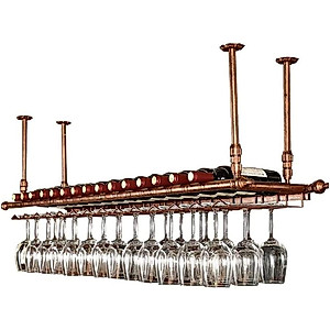 Ceiling Stemware Rack, Adjustable Hanging Wine Bottle Holder, Wine Glass Holder, Upside Down Goblet Racks, Restaurants Kitchens Bar Wine Storage Display Shelf, Bronze (Size : 80×35