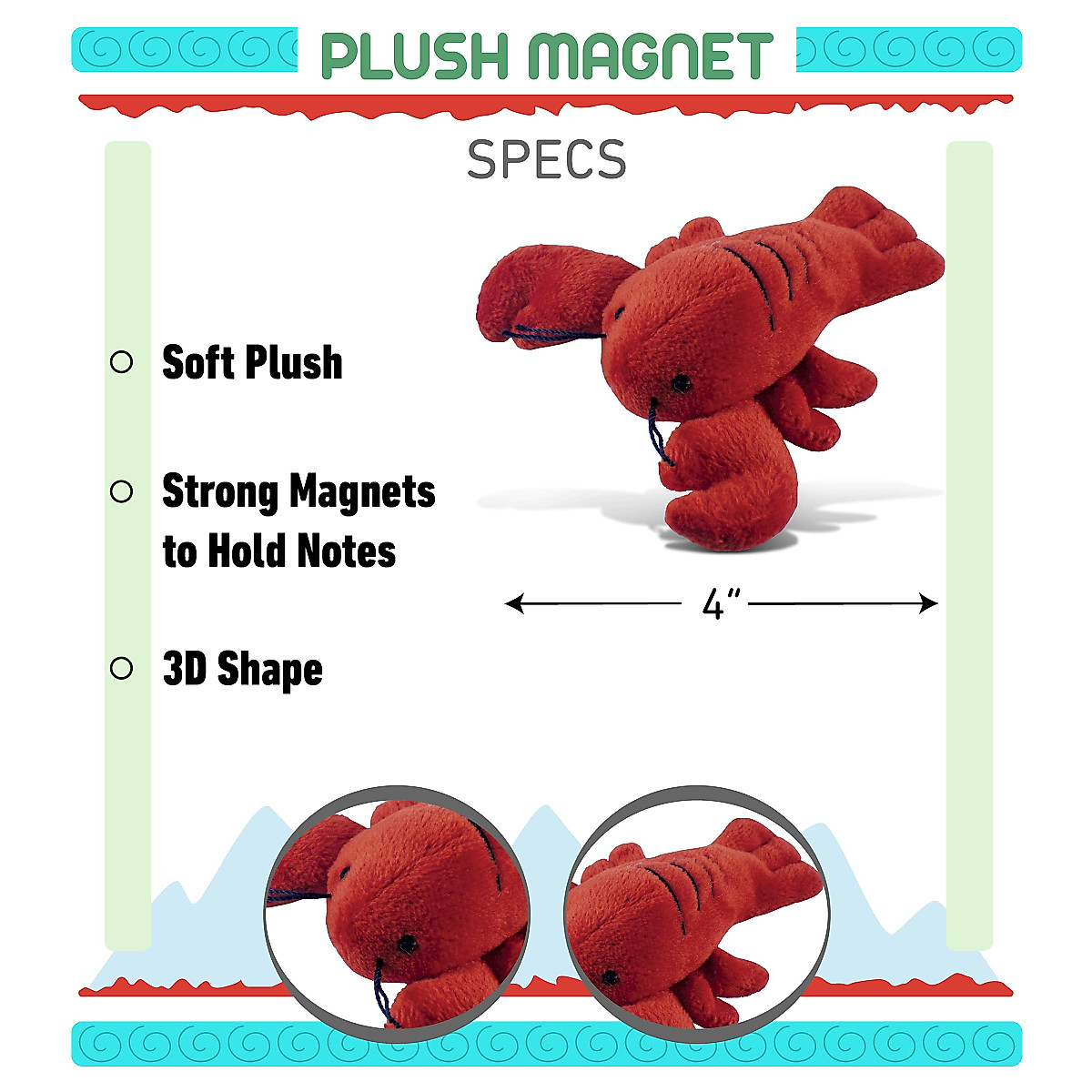 COTA Global Lobster Plush Refrigerator Magnet - Fluffy Red Lobster Stuffed Plush Magnet, Cute Ocean Life Magnet for Kitchen Fridge & Locker, Home Decor & Office Decorative Novelty Accessory - 4 Inch