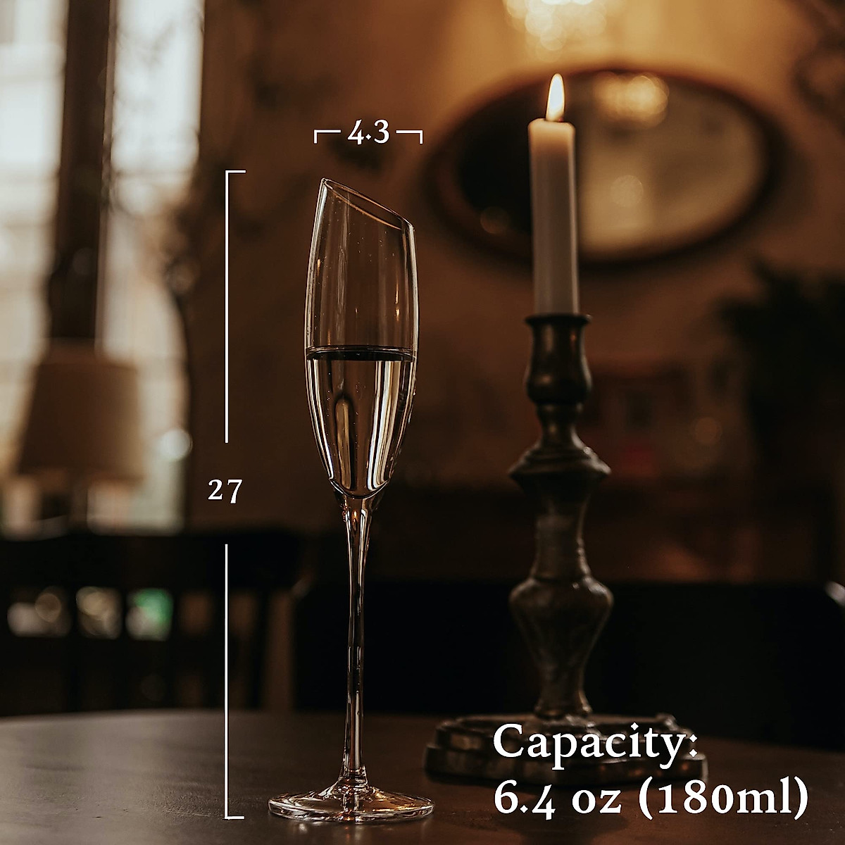 Kemstood Champagne Flutes - Modern Crystal Mimosa Glasses (6.4 Oz) for Sparkling Wine - Slanted Champagne Glasses Set of 4 - Birthday Gifts for Men - Christmas Gifts for Men and Women