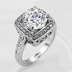 Acefeel Halo Cubic Zirconia Promise Engagement Wedding Ring For Women 18K White Gold Plated (01 Silver Clear, 8)