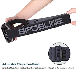 SPOSUNE Ski Goggles Over Glasses with Dual lens, Anti-fog Anti-UV Snow Goggle for Men Women Youth Skiing Snowmobile