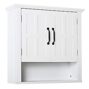 HOMCOM Medicine Cabinet, 3-Tier Bathroom Wall Cabinet with Adjustable Shelf and 2 Doors, Bathroom Cabinet for Over The Toilet, White