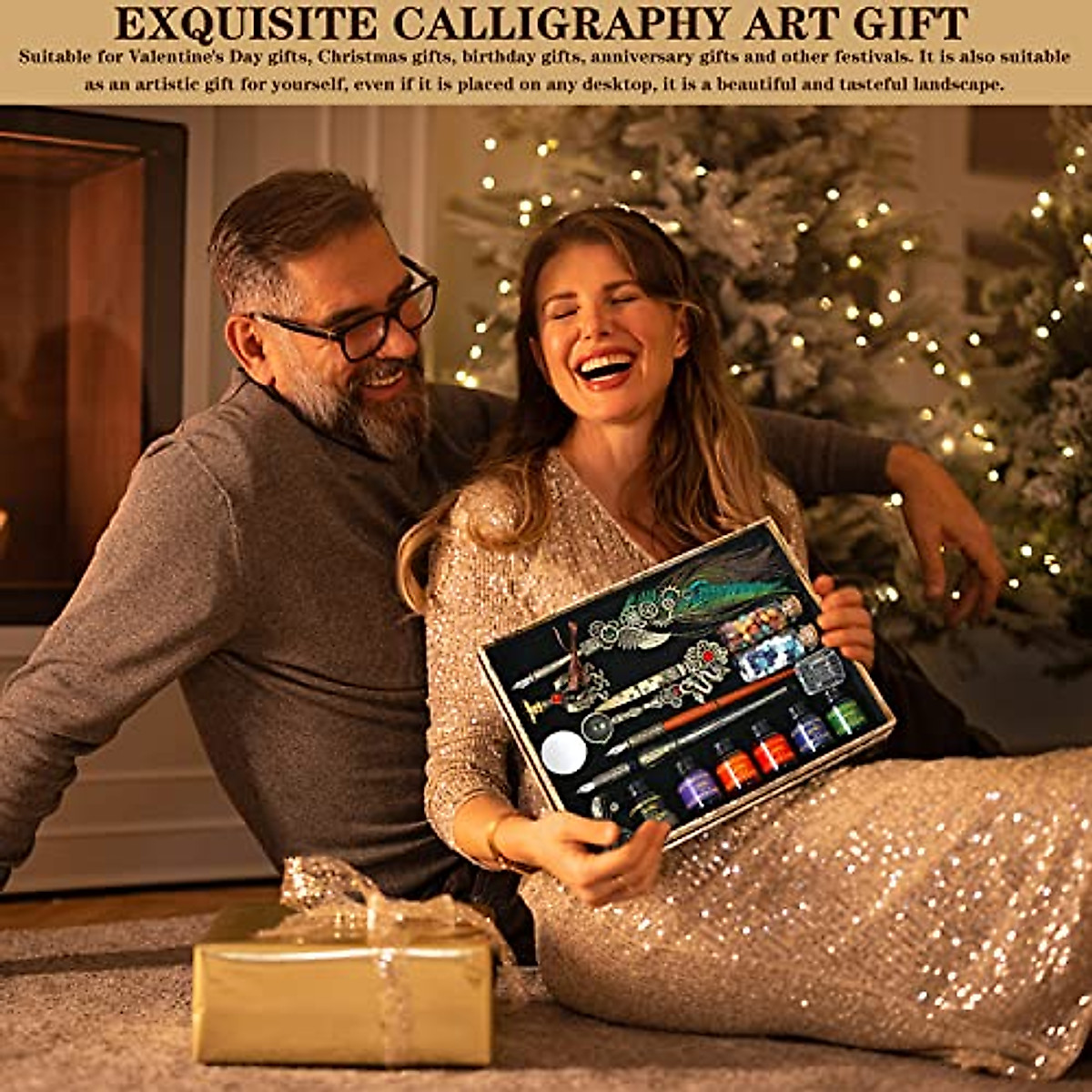 AIYNC Quill Pen and Ink Set, Feather Pen Ink Set, Wax Seal Stamp Kit, Calligraphy Set, Valentine's Day Gifts for Writing Lovers Birthday Gifts, Ideal Calligraphy Gifts for Holidays(Peacock Feather)