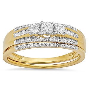 Dazzlingrock Collection 0.40 Carat (Cttw) 14k Round Diamond Women 3 Stone Engagement Ring Set, Yellow Gold, Size 9