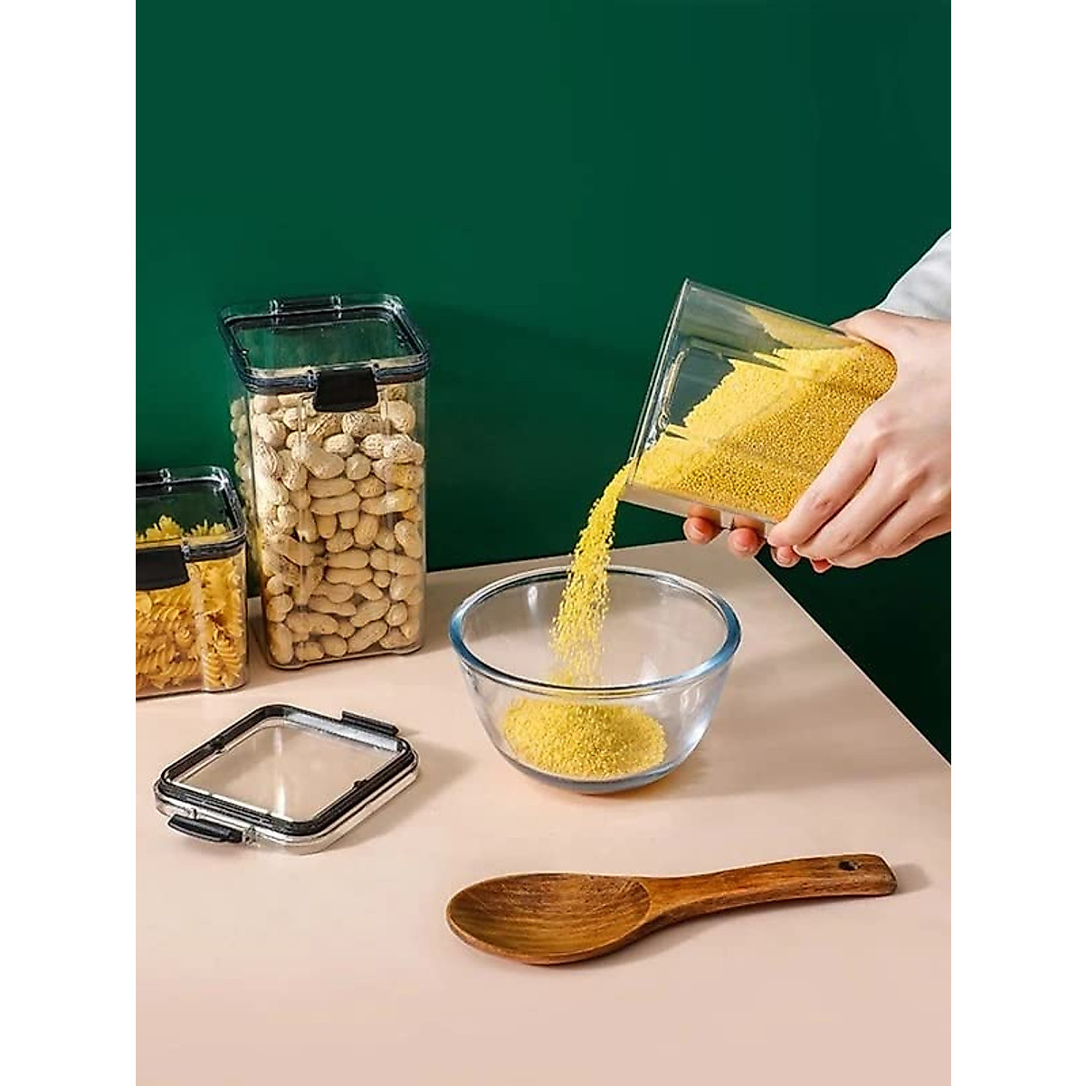 TfSH 1 Set of 4 (S, M, L, XL size) Clear Food Storage Box, Food Storage Container With Lid, Clear Plastic Kitchen And Pantry Organization Container