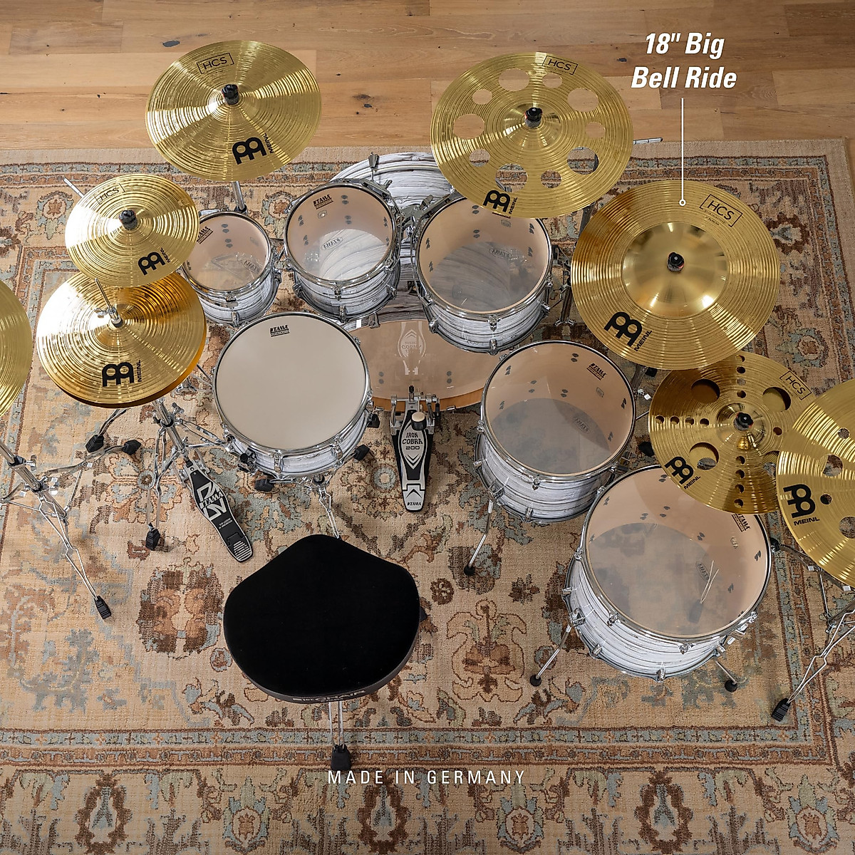 Meinl Cymbals HCS 18” Big Bell Ride Cymbal for Drum Set — Made in Germany — Traditional Finish Brass, 2-Year Warranty (HCS18BBR)