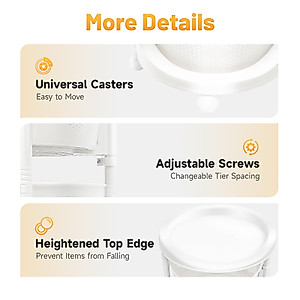 5 Tier Multi-Layer Kitchen Storage Rack, Rotating Storage Shelves Organizer,Floor Standing Storage Rack Basket Shelf Kitchen Storage Cart with Wheels Storage Basket for Living Room Kitchen (White)