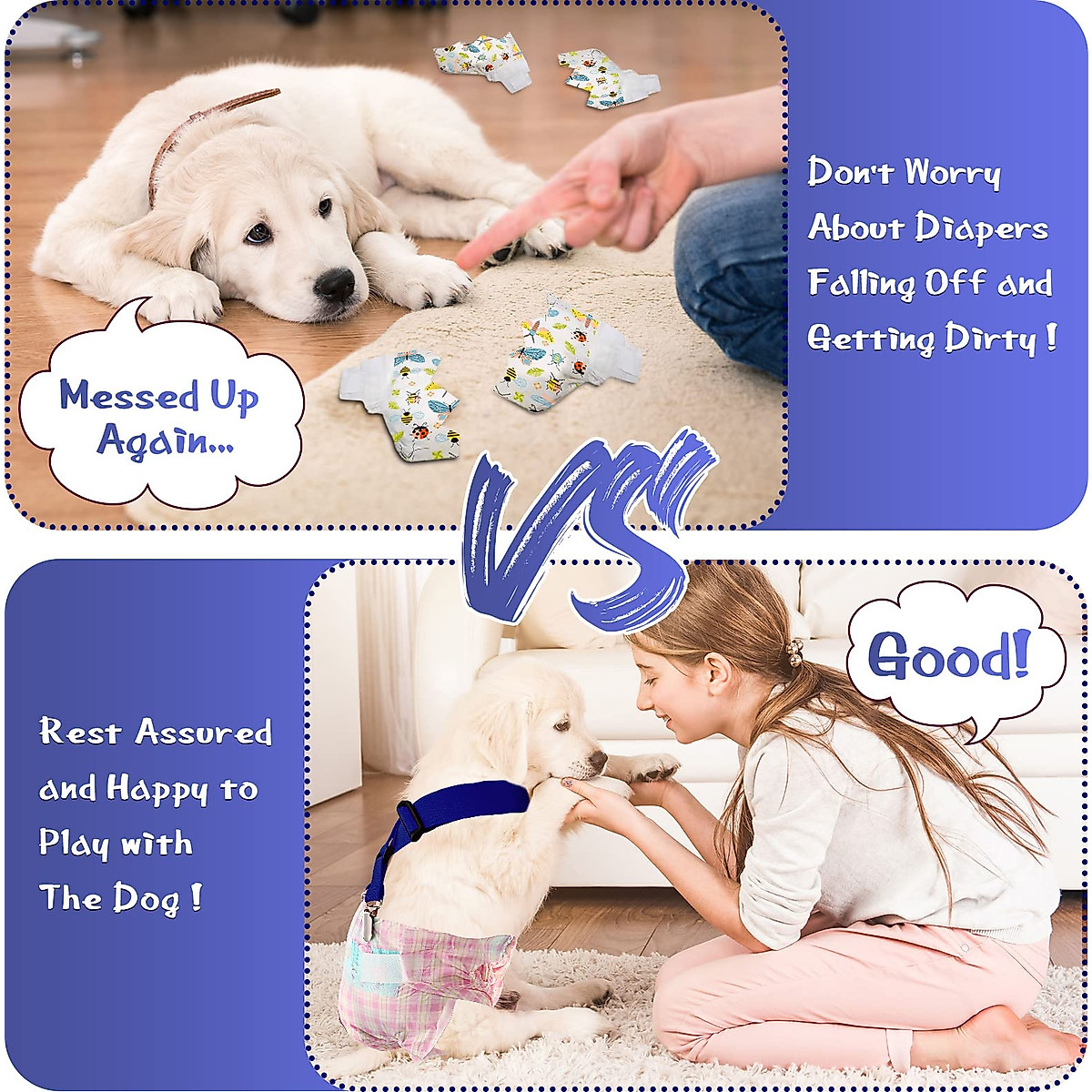 Nuanchu 2 Pieces Female Dog Diaper Suspenders Male Dog Suspenders in Heat for Dogs Diaper Keeper Suspender for Dog Skirt, Dog Dress for Small Medium and Large Dogs(M)