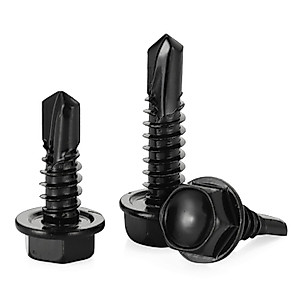 #8 x 3/4" Hex Washer Head Self Drilling Screws Black Finish, 410 Stainless Steel, 100 PCS