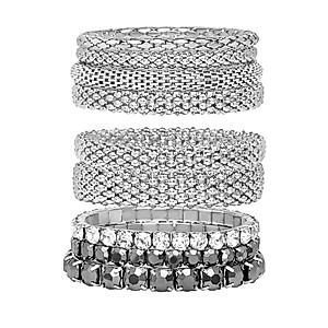 Badgley Mischka Women's Bracelet - Stackable Stretch Layered Crystal Snake Panther Link Mesh Bangle Tennis Bracelet, White