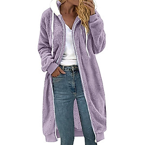 Kiosan Womens Winter Fuzzy Fleece Jacket Hooded Long Cardigan Coats Oversized Fluffy Outerwear with (00A1-Purple, L) My Order Deals Under 20 Dollars gifts for him tracking my orders to be delivered